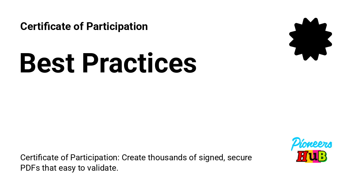 Best Practices - Certificate of Participation